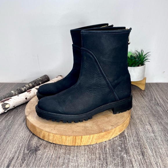 Zara | Shoes | Zara Basic Black Leather Ankle Moto Boots With Back ...